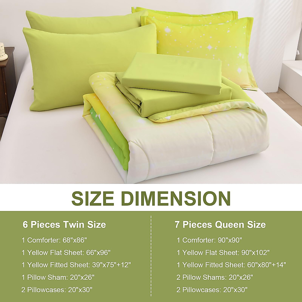 Drucon Girls Comforter Set Twin, 6 Pieces Bed in a Bag Gradient Yellow Comforter Soft Microfiber Bedding Set Twin Size(1 Comforter, 1 Flat Sheet, 1 Fitted Sheet, 1 Pillow sham, 2 Pillowcases)