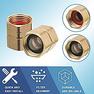 M MINGLE Garden Hose Adapter, Female to Female, 3/4 Inch Heavy Duty Brass Connect Fittings with Dual Swivel, Pressure Washer to Garden Hose Connector, 2-Pack with Extra 4 Washers and 1 Filter