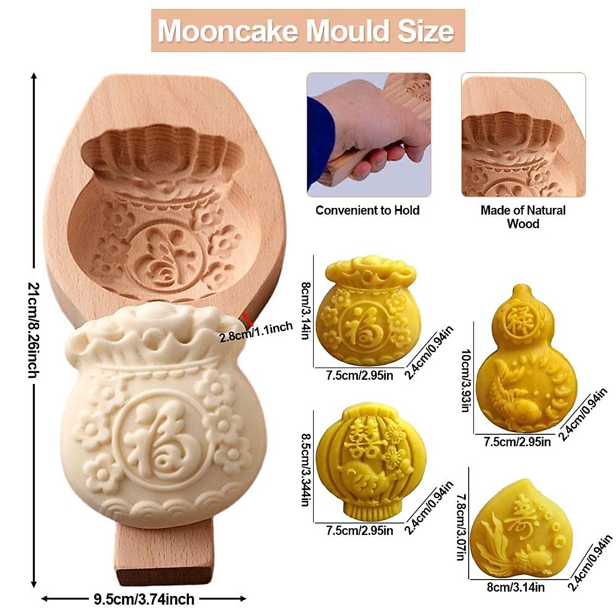 Wooden Cookie Molds Mooncake Mold Cookie Stamps for Baking Pie Press for Christmas Thanksgiving Birthday Mid Autumn Festival DIY（SHOU)