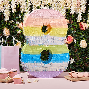 BLUE PANDA Large Number 8 Pinata for 8th Birthday Party Decorations, Rainbow Pastel (21 x 14.5 x 4 In)