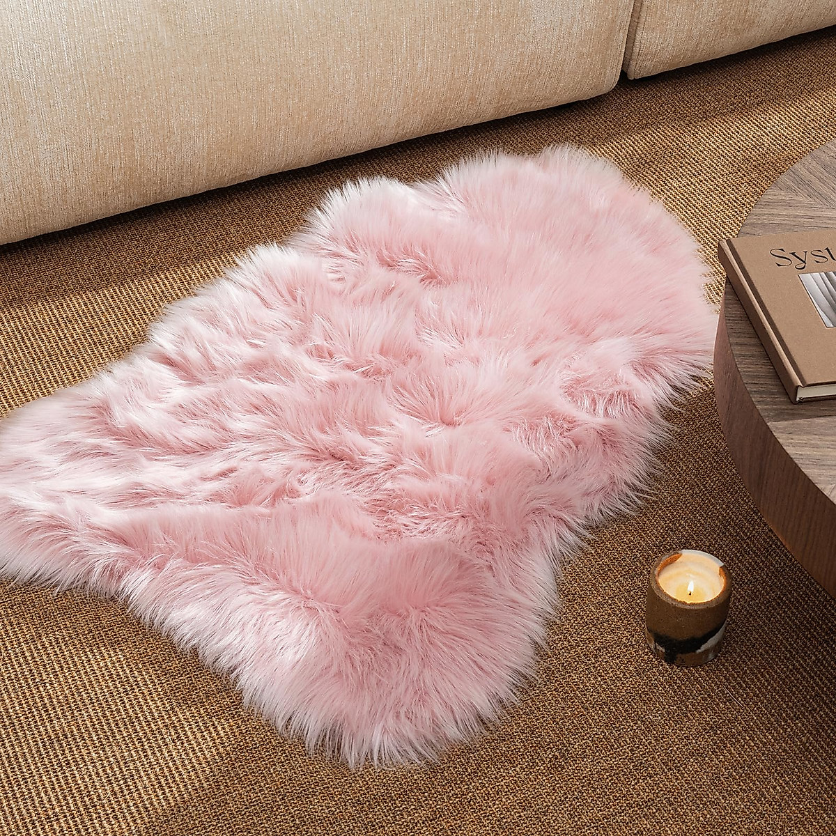 Ashler Faux Fur Rug, Fluffy Shaggy Area Rug 2 x 3 Feet Sheepskin Fur Rug, Pink Fuzzy Rug Machine Washable Shag Rug, Nursery Decor Throw Rugs for Bedroom, Kids Room, Living Room