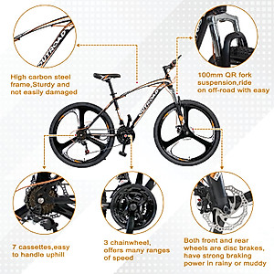 Outroad 26 Inch Mountain Bike, 21-Speed/High-Carbon Steel/Aviation Grade Frame, Dual Disc/V Brake, Adjustable Ergonomic Seat Bycycle for Men Women Adult, Quick Assembly in 20 Minutes