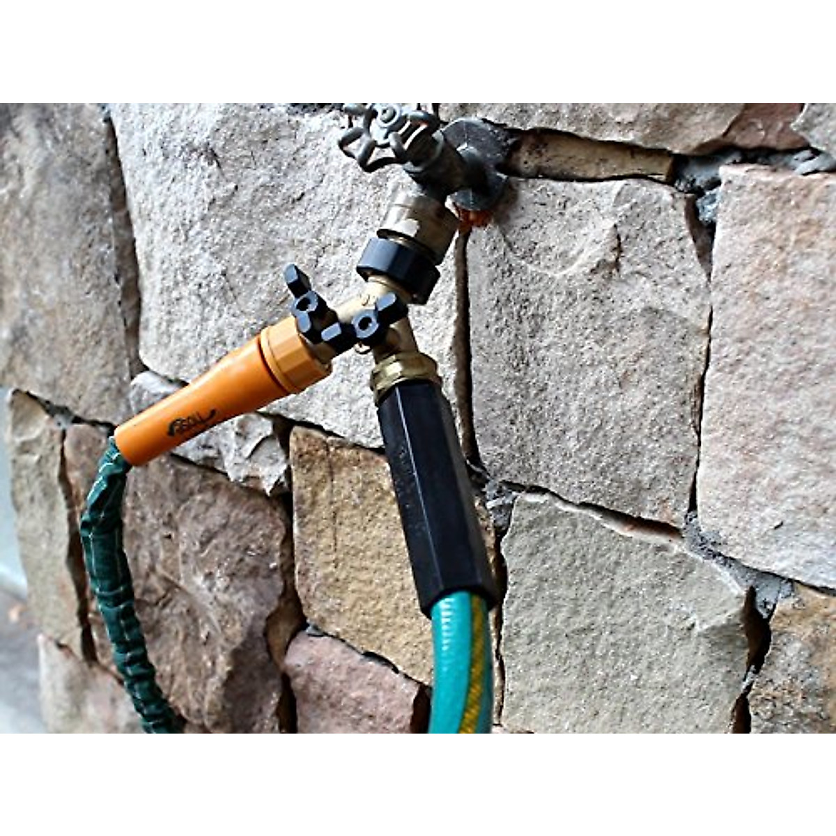 Kasian House Heavy Duty Brass Garden Hose Splitter, Y Valve, 2 Way Connector for Outdoor Faucet, Outside Water Bib Spigot Adapter, Large Comfort Grip Handles, 2 Extra Rubber Washers