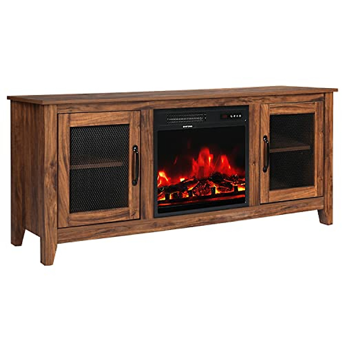 Vikiullf TV Stand with Electric Fireplace - Fireplace TV Console for TV up to 65", Home Entertainment Center with Storage Cabinet, Living Room TV Stands, Rustic Oak