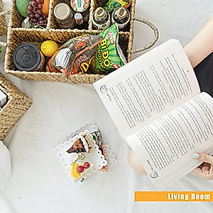 ATHENA HOME Set of 3 Wicker Divided Storage Basket Woven Basket Hyacinth for Organizing Bathroom, Kitchen Shelves Office Supplies Organization Rectangular Tray, Use on Bathroom Vanity, Countertop.