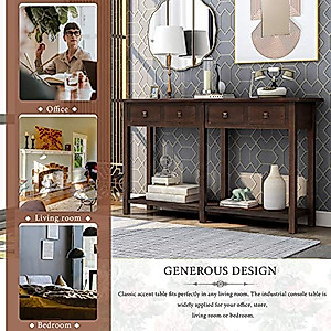 P PURLOVE Retro Console Table Sofa Table for Entryway with Drawers and Shelf Living Room Sideboard (Dark Espresso)