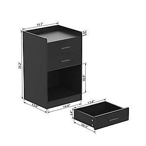TOLEAD Nightstand with Charging Station and LED Lights, Modern End Side Table Bedside Table with 2 Drawers, Nightstand Storage Cabinet for Bedroom, Black
