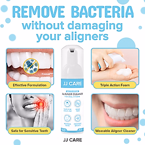 JJ CARE Aligner Cleaner - Pack of 2, 80ml Invisalign Cleaner, Lemon-Flavored Clear Retainer and Aligner Cleaner and Whitener, Kills Bacteria, Whitens Teeth & Fights Bad Breath