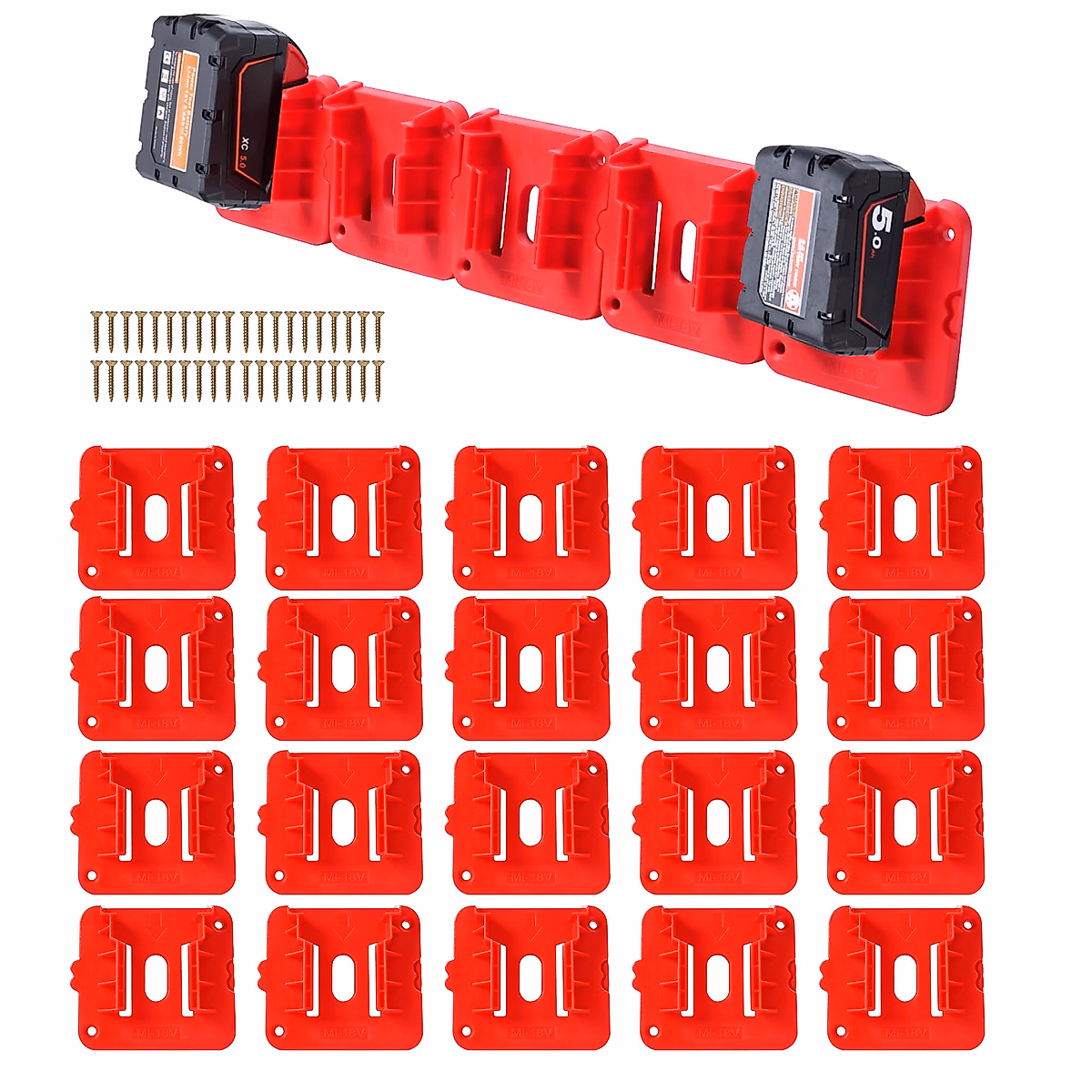 KETTKEL 20pack Milwaukee M18 Battery Holder,Wall Mount 18v Milwaukee Battery Storage Case Tool Holder For Shelf Work Van Toolbox