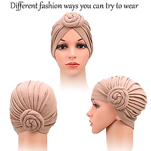 SATINIOR 3 Pieces African Turban for Women Knot Pre-Tied Bonnet Beanie Cap Headwrap (Black, Blue, Khaki)