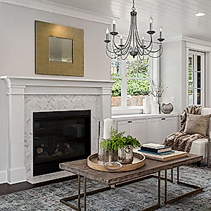 LOG BARN French Country Chandelier, Modern Farmhouse Lighting Style in Brushed Rustic Dark Grey, Kitchen Island Pendant for Dining Room, Bedroom