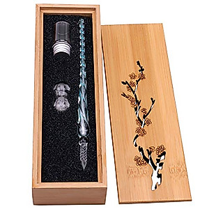 Glass Dip Pen Set Vintage Handmade Glass Signature Pen Elegant Crystal Dip Pen Sign Gift Pen (Light Blue)
