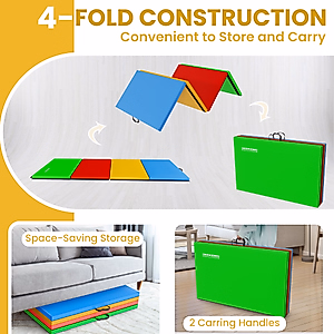 Signature Fitness All-Purpose 4'x10'x2" Extra Thick High Density Anti-Tear Gymnastics Gym Folding Exercise Aerobics Mats, Multiple