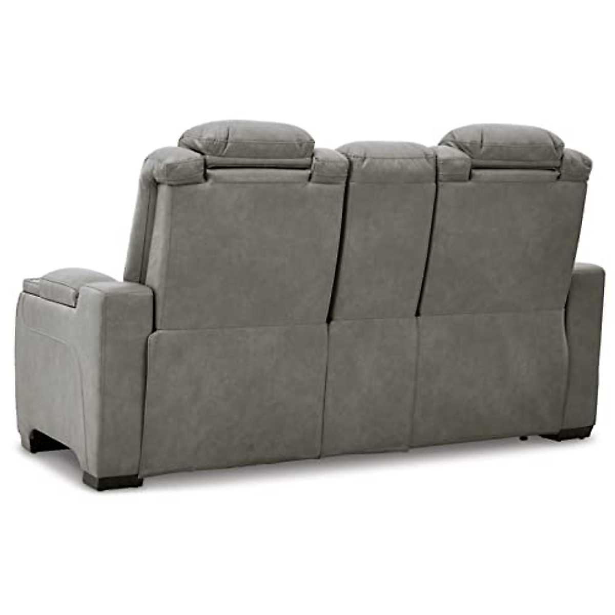Signature Design by Ashley The Man-Den Leather Power Reclining Loveseat with Center Console, Adjustable Headrest & Wireless Charging, Gray