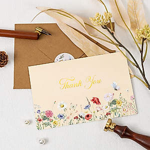 Crisky Vintage Floral Thank You Cards with Envelopes & Stickers 50 Pack Wildflower Thank You Cards Bulk for Birthday, Baby Shower,Bridal Shower, Wedding, Graduation, Business