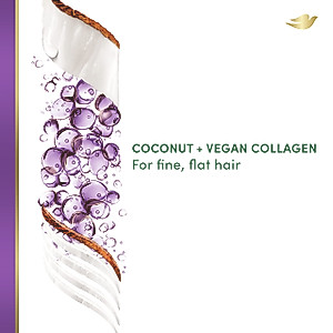 Dove RE+AL Bio-Mimetic Care Shampoo For Fine, Flat Hair Revolumize Sulfate-Free Volumizing Shampoo With Coconut + Vegan Collagen 10 Oz