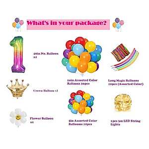 54Pcs Set | Giant, Rainbow Number 1 Balloon 40 Inch Large globos Foil Mylar Big Number Balloon Digital 1 for First Birthday Party | Wedding Bridal Shower Photo Shoot, Anniversary (Rainbow 1）