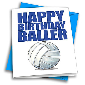 Play Strong Volleyball Happy Birthday Baller Birthday Card 1-Pack (5x7) Illustrated Sports Birthday Cards Greeting Cards Awesome for Volleyball Players, Coaches and Fans Birthdays, Gifts and Parties!