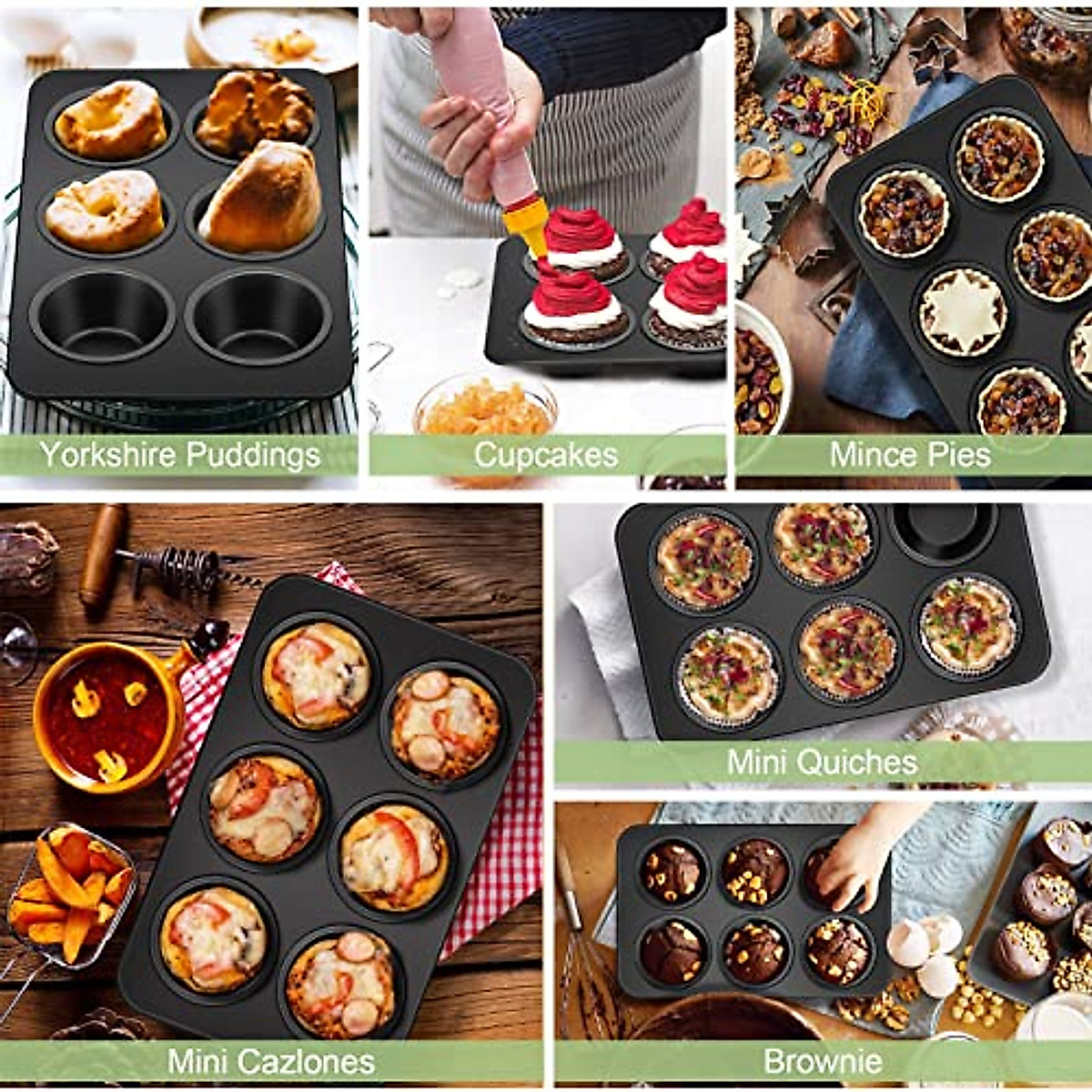 TeamFar Muffin Pan, 6 Cup Muffin Tin Cupcake Pan Tray with Nonstick Coating and Stainless Steel Core, for Home/Kitchen Baking, Healthy & Heatproof, Release Easily & Easy Clean
