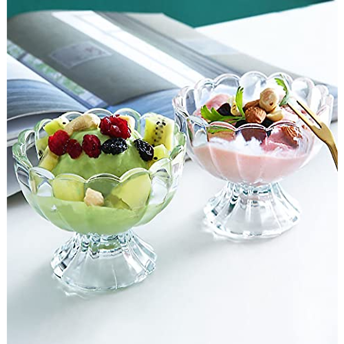 Lawei 6 Pack Glass Dessert Bowls - 5 Oz Glass Ice Cream Cups Mini Trifle Footed Dessert Bowls for Dessert, Sundae, Ice Cream, Salad, Cocktail, Condiment, Trifle