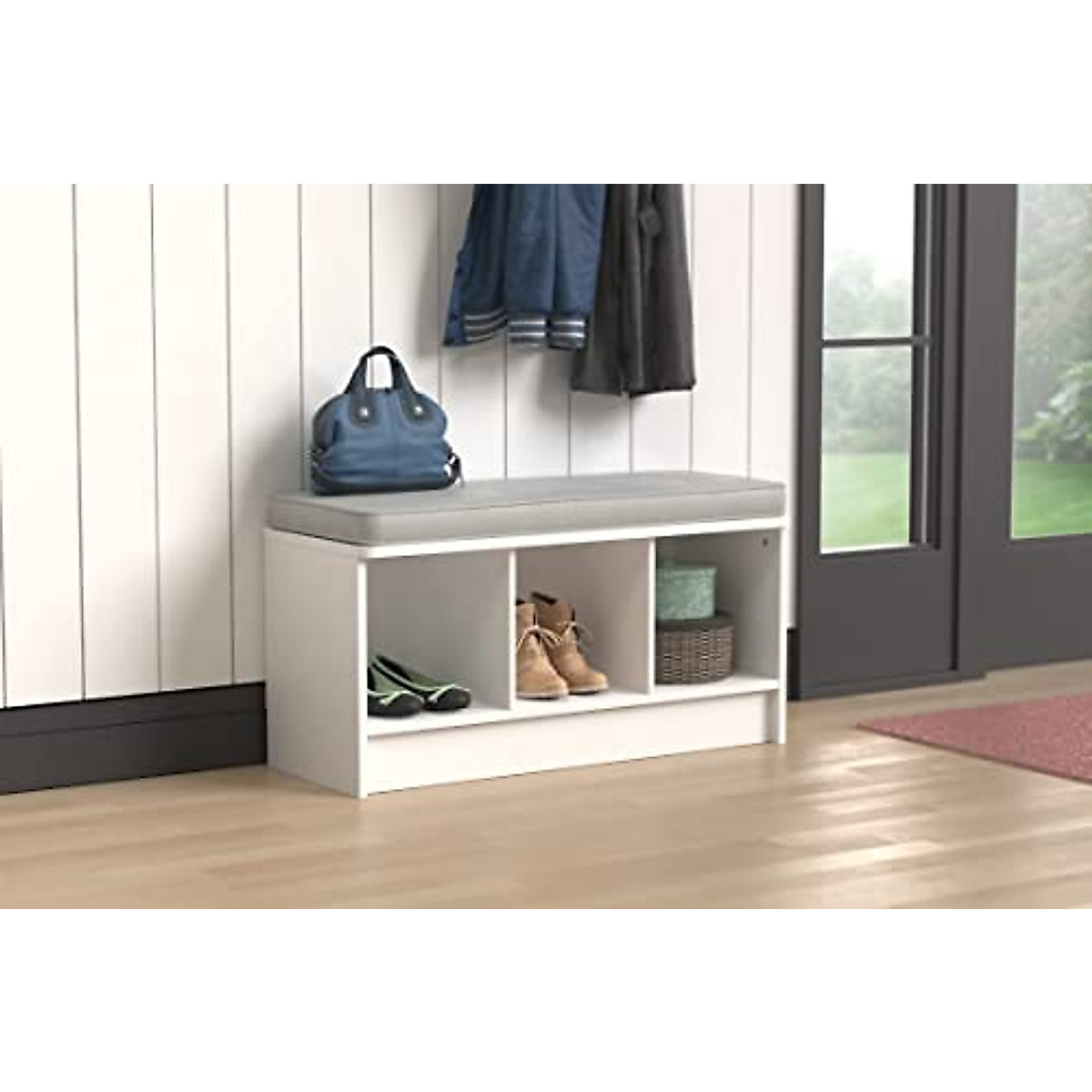 ClosetMaid 1631 Cubeicals 3-Cube Storage Bench, White with Gray Cushion