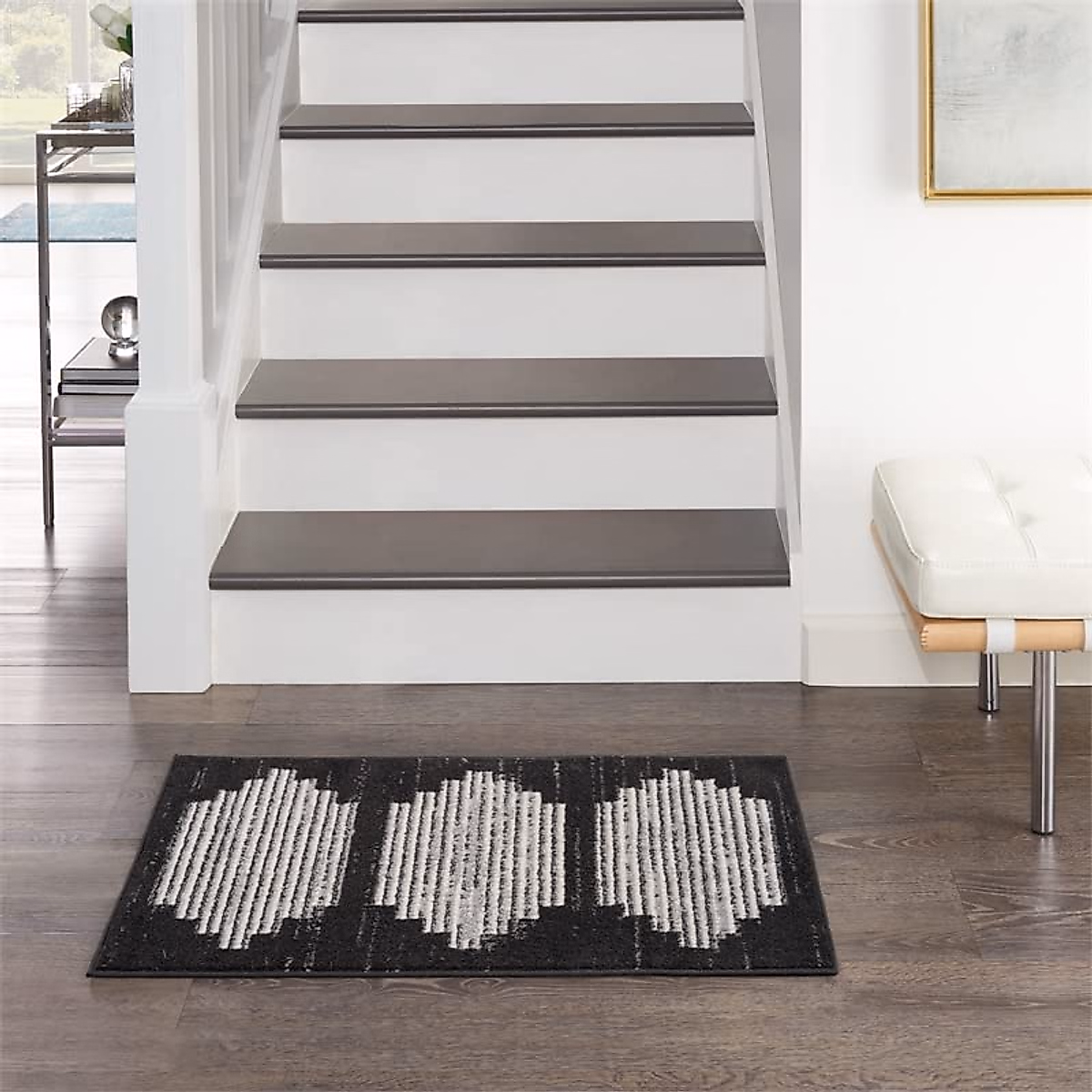Nourison Modern Passion Mid-Century Geometric 2' x 3' Black Grey Area -Rug, Easy -Cleaning, Non Shedding, Bed Room, Living Room, Dining Room, Kitchen (2x3)