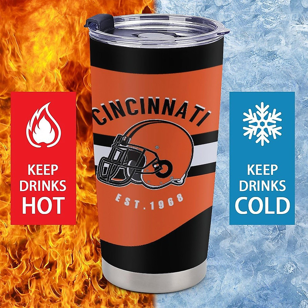 Custom Cincinnati Tumbler 20oz Stainless Steel with Lid & Straw Personalized Football Fans Gifts for Women Men Coffee Travel Insulated Mug Cup Add Name Number