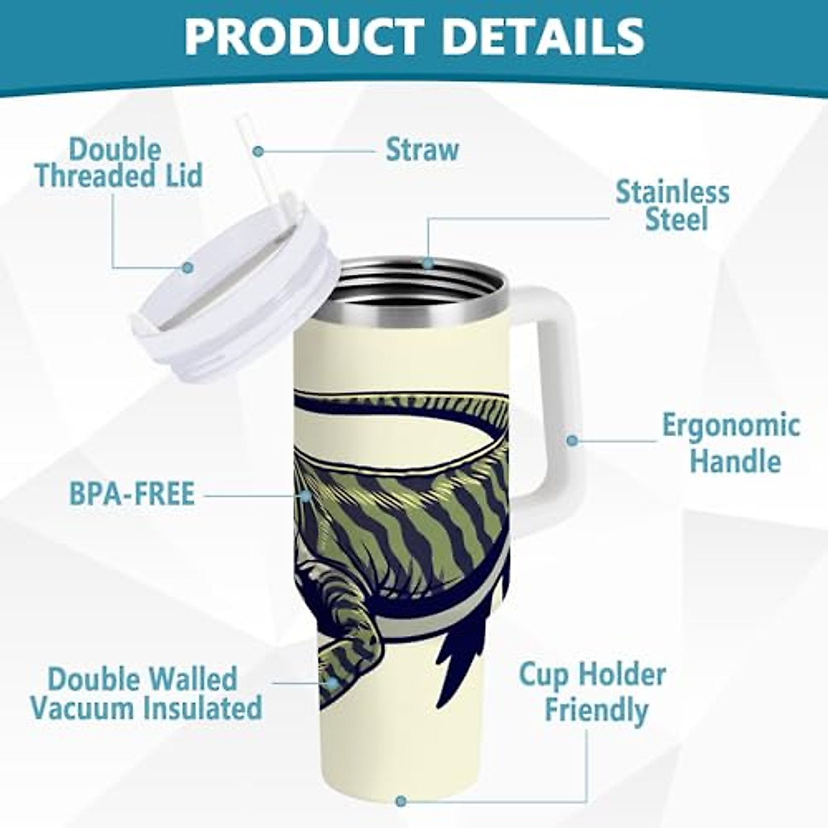 ODAWA 40oz Dinosaur Insulated Tumbler Cup with Lid and Straw, Double Insulated Tumbler