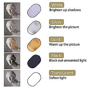 5-in-1 Oval Light Reflector 24 x 35 inch (60 x 90cm) Portable Collapsible Photography Studio Photo Camera Lighting Reflectors/Diffuser Kit with Carrying Case