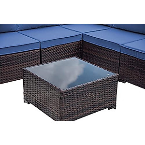 ASJMR Outdoor Patio Furniture Set, 12 Pieces Outdoor Sectional Furniture High Backrest Patio Set, All-Weather PE Rattan Patio Conversation Set w/Coffee Tables & Cushions(Dark Blue)