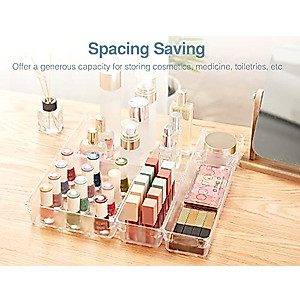 Puroma 10Pcs Drawer Organizer Set 5-size Versatile Vanity and Bathroom Drawer Organizers, Clear Plastic Desk Drawer Organizer Trays and Customize Layout Storage Bins for Makeup Kitchen Office (Clear)