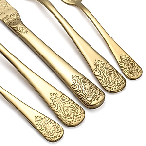 Gold Silverware Set of 20 Stainless Steel Flatware Set Cutlery Set Service for 4 Eating Utensil Tableware Sets Include Knives Forks Spoons for Kitchen Home Restaurant