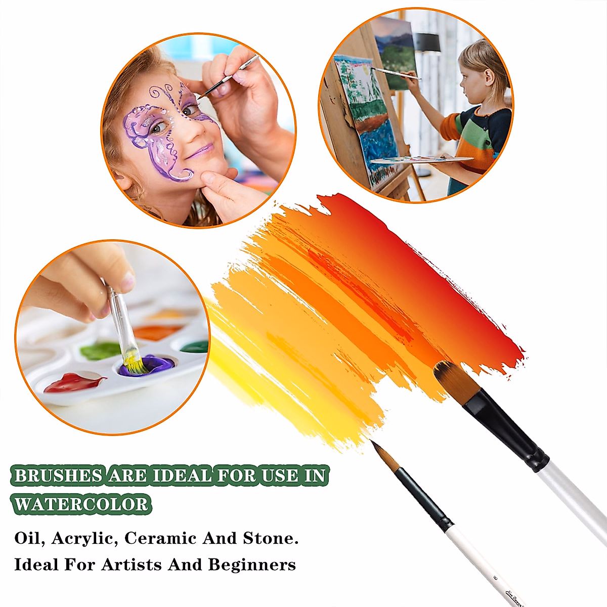 33 Pcs Paint Brush Set, Acrylic Paint Brushes with Board Brush, Sponge Brush, Scraper and Paintbrush Bag, for Kids Adults Oil Watercolor Acrylic Painting