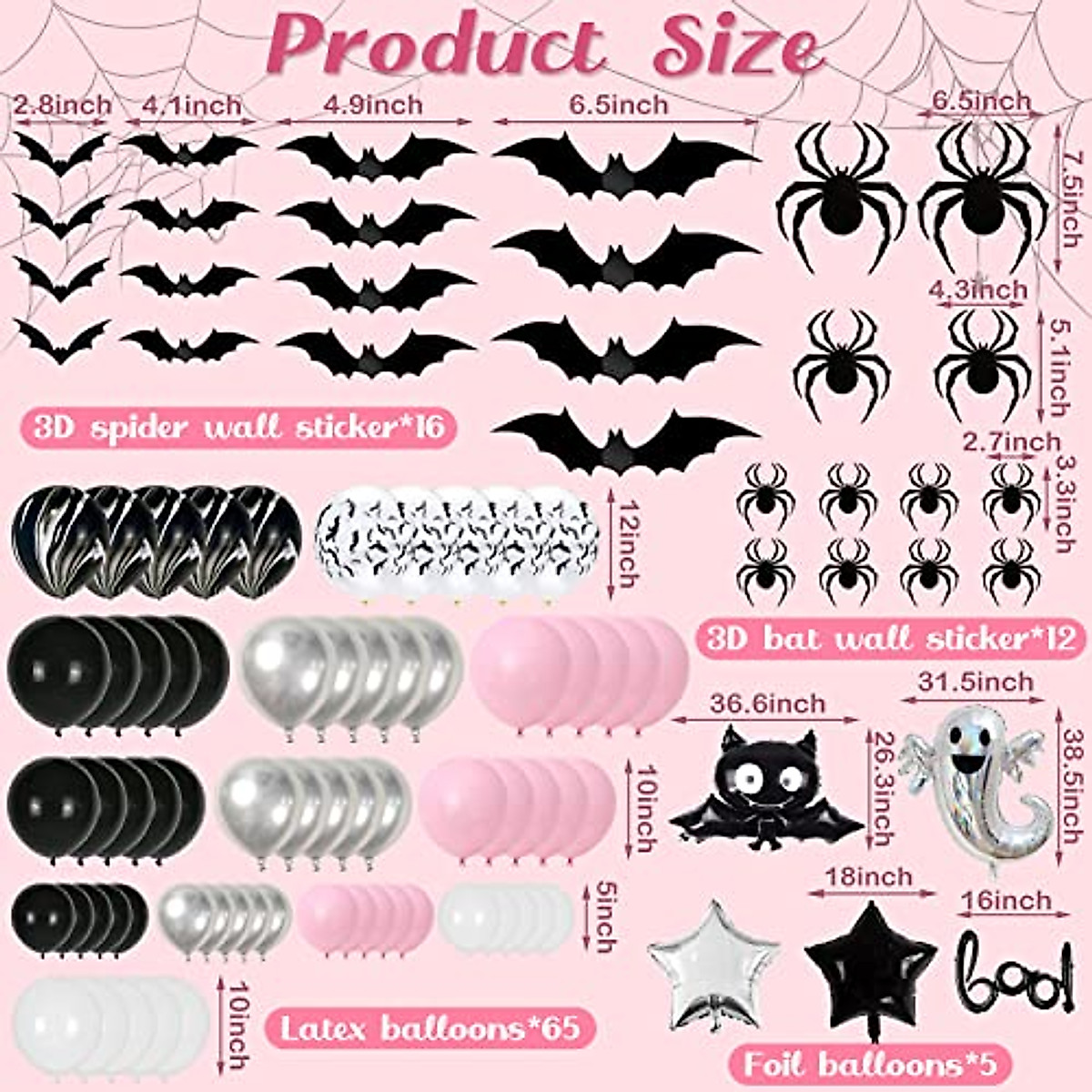 Halloween Birthday Party Decorations Pink and Black Happy Boo Day Halloween Theme Birthday Party Supplies 92 Pcs for Girl Including Backdrop, Tablecloth, Spider Bat Wall Stickers, Balloons