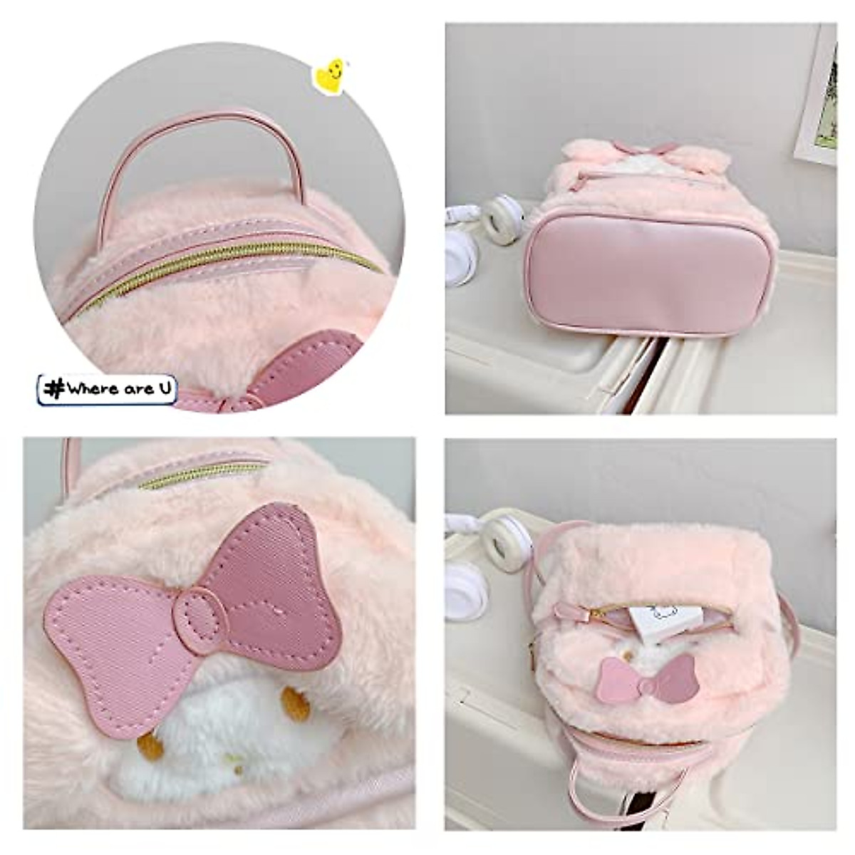 Bliqlriy Cute 3D Plush Cartoon Bag with Brooch Pin, Kawaii Backpack for Girls, mini Anime Accessories Backpack
