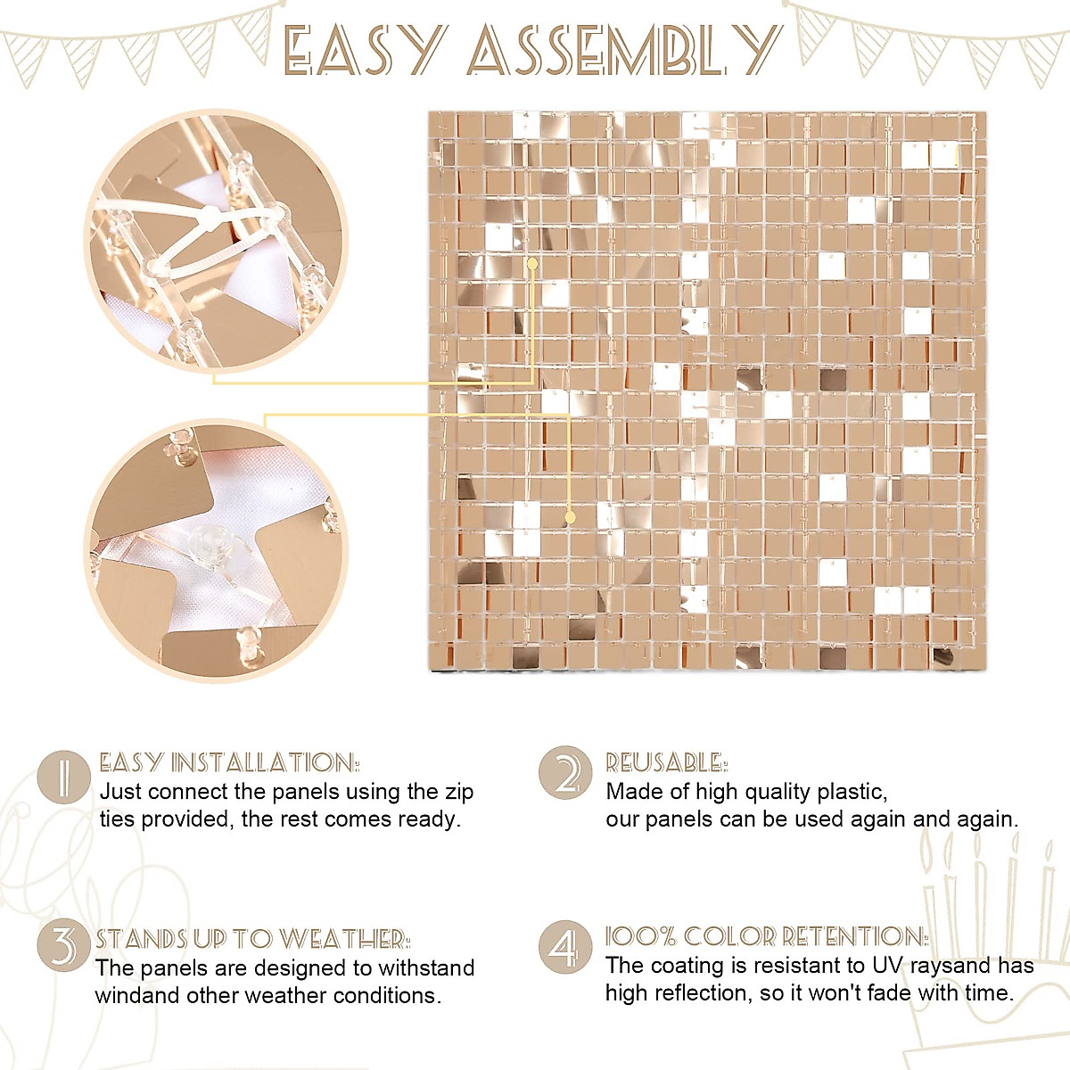 Champagne Shimmer Wall Backdrop Shimmer Panels Sequin Backdrop 36PCS Glitter Party Backdrop for Birthday Wedding Anniversary Engagement Baby Shower & Bachelorette Decorations Party