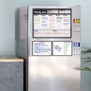 JJPRO Magnetic Dry Erase Weekly Calendar Whiteboard for Refrigerator-One Weekly Planner Whiteboard and Two Notes Boards Set for Fridge-Refrigerator Organizer with Weekly Planning Boards