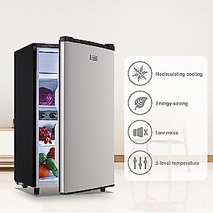 WANAI Compact Refrigerator 3.2 Cu.Ft Mini Silver Fridge With Freezer Single Door Mini Refrigerator with 5 TEMP Modes for Dorm Office Bedroom