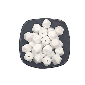 Alenybeby 50pcs Silicone Hexagonal Pearl Beads Ball 14mm Loose Silicone Geometric Hexagon Bulk Bead for Keychain DIY Mom Necklace Bracelet Craft Jewelry Making