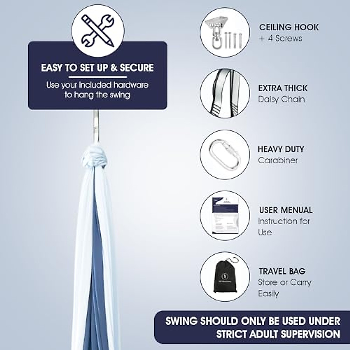 OTLS – Sensory Swing for Kids, Double Layer Outdoor & Indoor Swing for Kids & Adults with 360° Swivel Hanger, Machine Washable for Kids with Sensory Processing Disorder, ASD, ADHD, Holds Up to 220lb