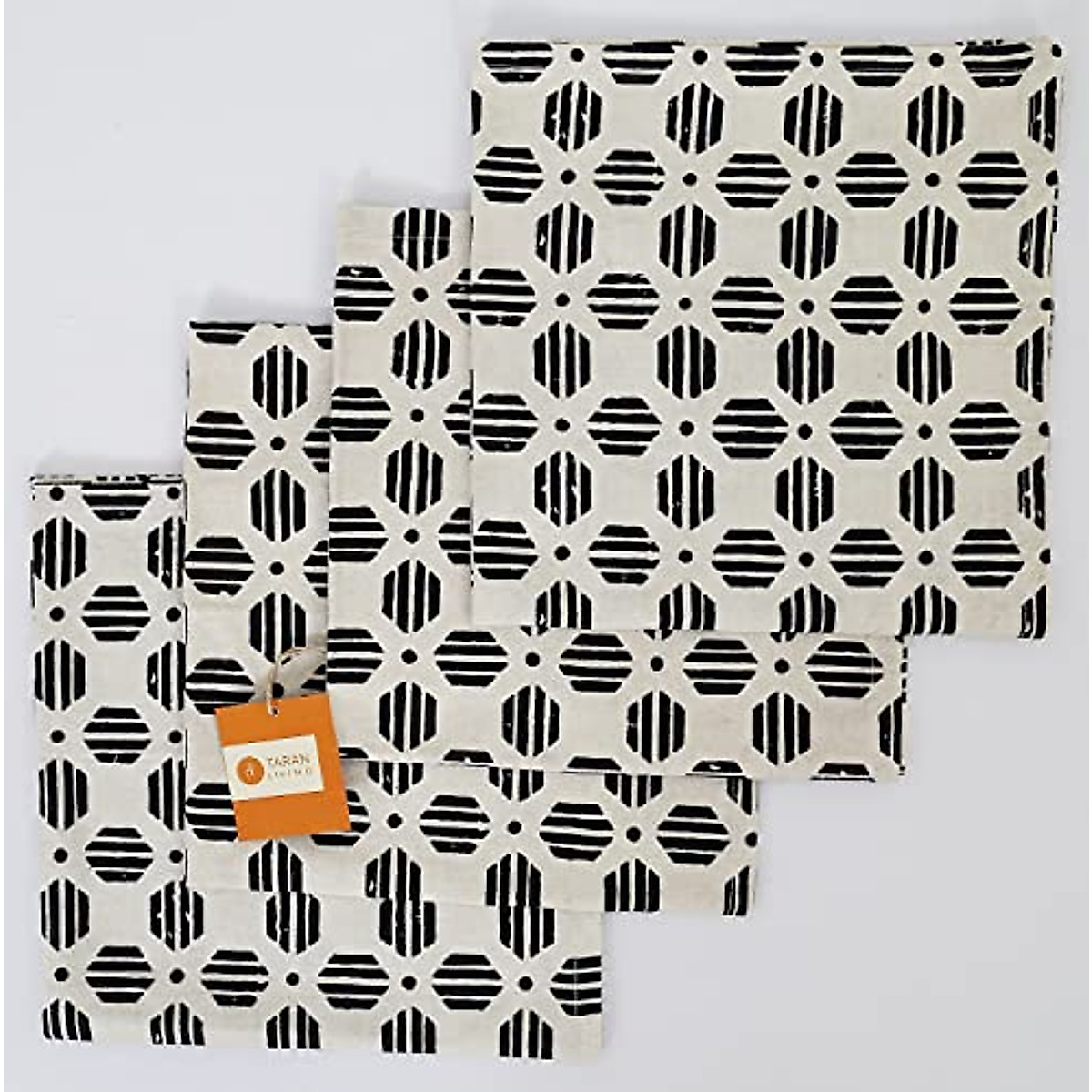 Taran Geometric Beige Print Cotton Dinner Napkins Set of 12 | 18x18 Inches | 100% Natural, Reusable Linens for Dinner, Events, Weddings