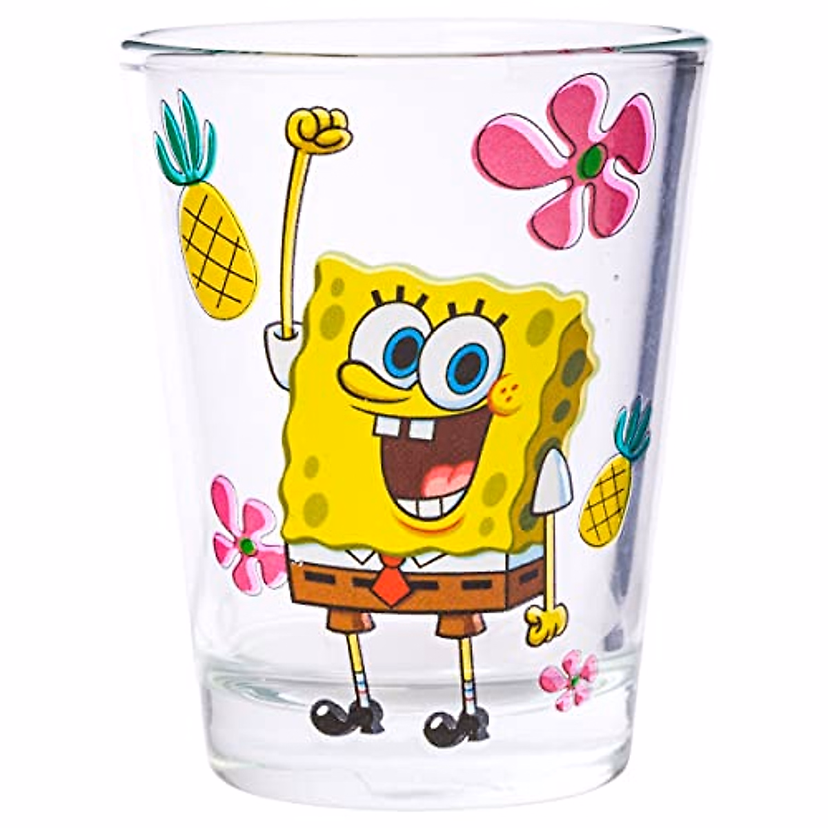 Silver Buffalo SpongeBob SquarePants Poses Floral Krabby Patty 4-Pack Mini Glass Set, 1.5 Ounces