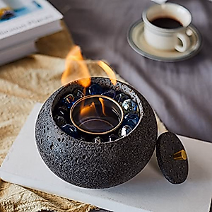 Chilli Cosmos Tabletop Fire Pit Bowl - Lava Stone Personal Mini Fire Pit Fireplace Indoor and Outdoor Use and Smores Maker (Sphere, Black)