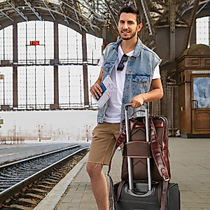 Banuce Vintage Full Grain Italian Leather Backpack for Men Travel Laptop Backpack Work Bag with Luggage Strap Brown