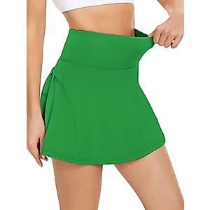 Century Star Tennis Skirts with Pockets for Women Pleated Shorts High Waisted Sports Mini A Line Athletic Golf Running Skirts 09 Green X-Large