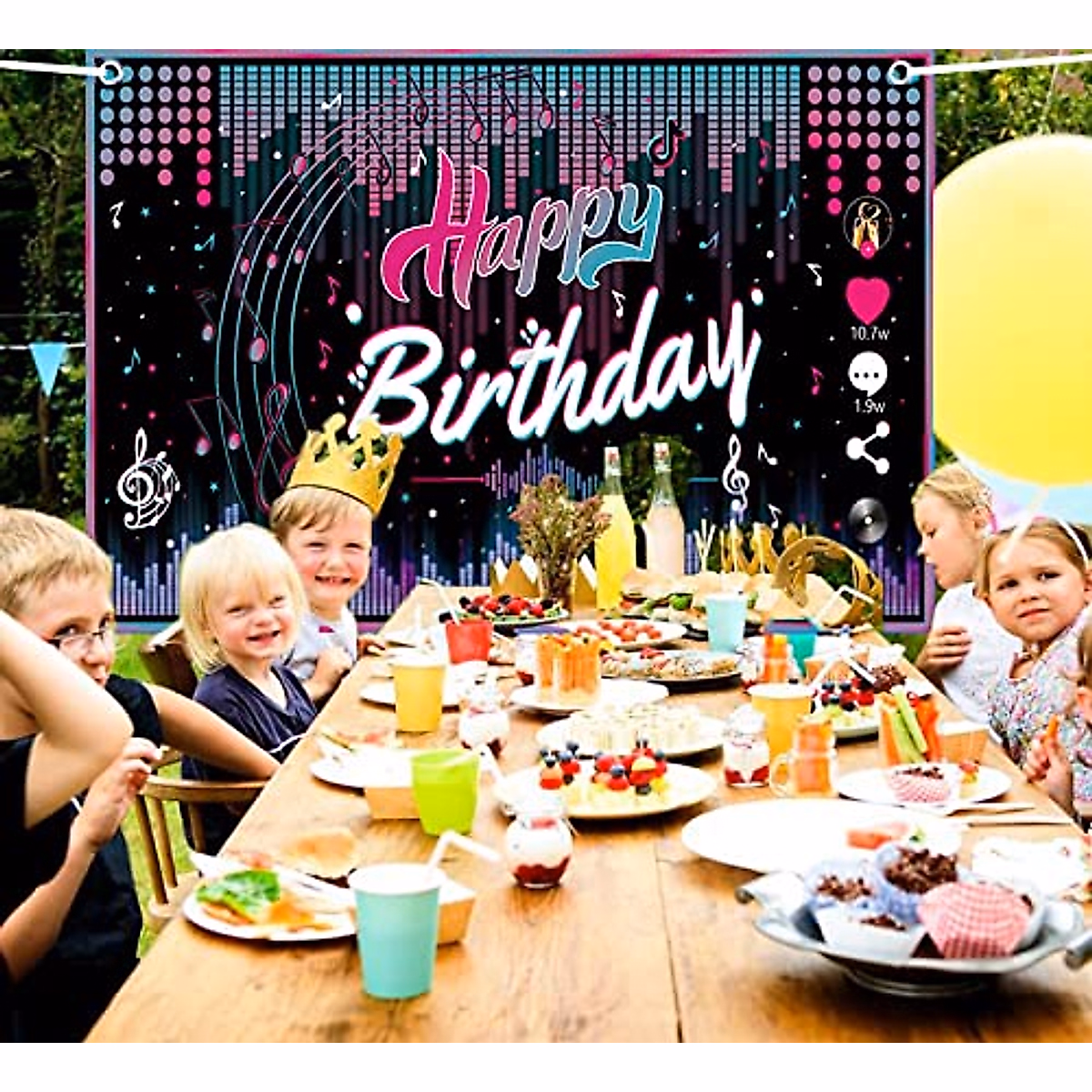 Yuiviot Big TIK Tok Theme Birthday Party banner(73x42 inch), Musical Theme Happy Birthday Backdrop, Photo Background, Artistic Music Supplies, Party Decorations Wall Poster for teens girl