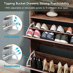 Auromie Shoe Cabinet, Freestanding Tipping Bucket Shoe Storage Cabinet with 2 Flip Drawers, Entryway Shoe Rack with Storage Top Cubby, Narrow Slim Hidden Shoe Organizer with Doors (Brown)