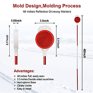 JAOTREL Driveway Reflectors Markers for Snow Plowing, 36-48" Reflective Driveway Steel Metal Reflective Post, Double-Sided High Visible Rustproof Design(4 pack)