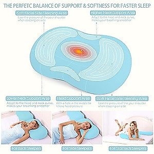 KEEPMOV Cervical Memory Foam Pillows: Neck Support Pillows for Sleeping - Side Sleeper Pillow for Shoulder Pain | Contour Support Bed Pillow for Side Back Stomach Sleepers (Blue)