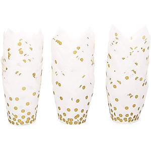 150 Pack Gold Polka Dot Muffin and Tulip Cupcake Liners for Baking and Decor (White, 3.35 x 3.5 Inches)